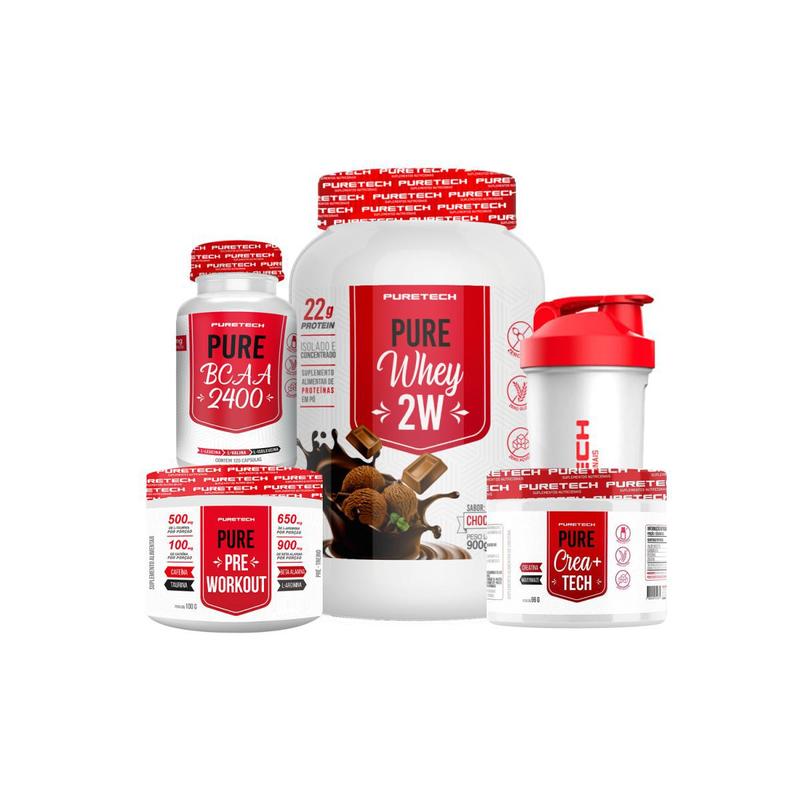 Combo Whey 2W Chocolate + Creatina + BCAA 2400 + Pré Treino Uva ...