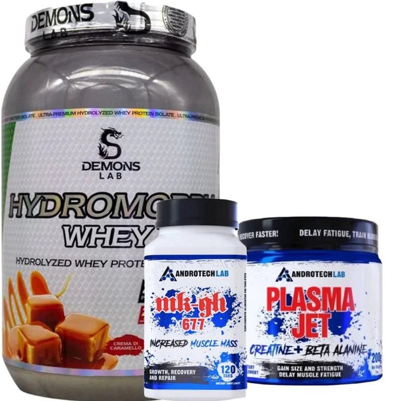 Combo whey hydromorph 900g demons lab + plasma jet ) androtech + mk gh androtech lab - Creatina ...
