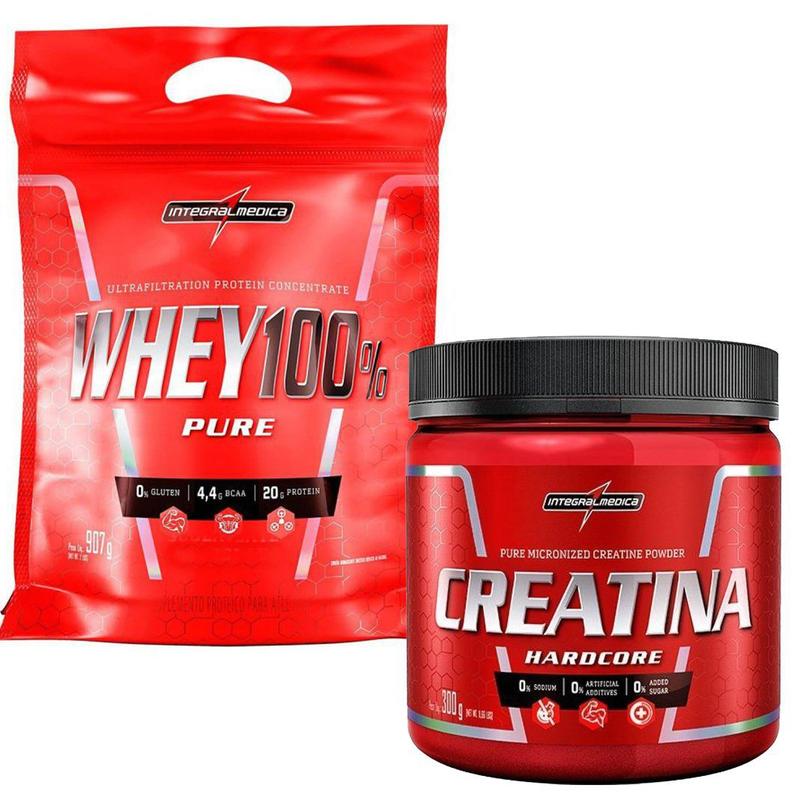 Combo Whey Protein 100% Pure Refil 907g + Creatina 300g Integralmedica ...