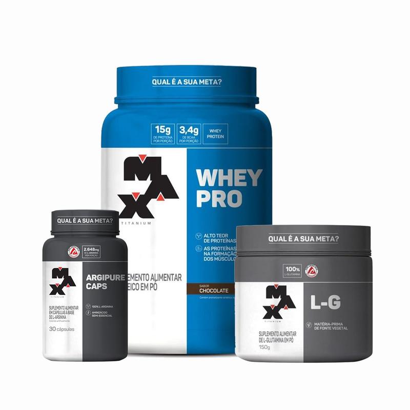 Combo Whey Protein 1kg, Argipure 60caps e L-Glutamina 150g - Max ...