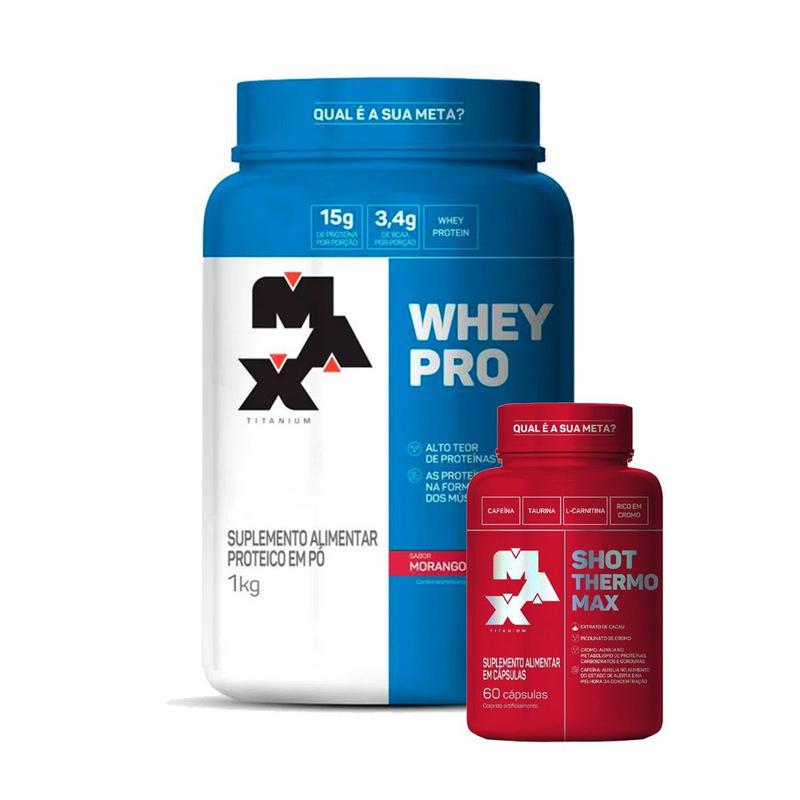 Combo Whey Protein 1kg e Cafeína Shot Thermo 60 Caps - Max Titanium ...