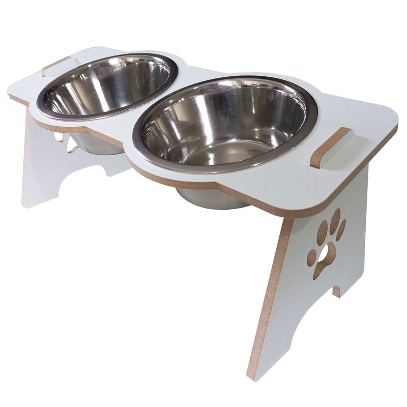 Comedouro Elevado Ergonômico Duplo para Cães E Gatos cor Branca com 2 ...