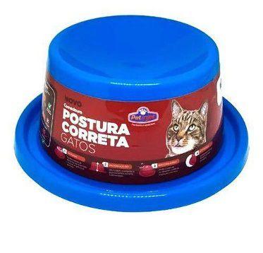 Comedouro Gato Anti Fadiga Azul Postura Correta Altura Perfeita Fundo ...