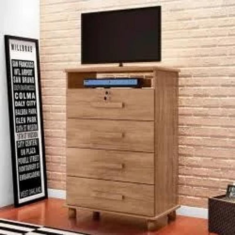 Cômoda 04 gavetas com chave Barcelona - Noce Bronze - Lanza - Cômoda ...