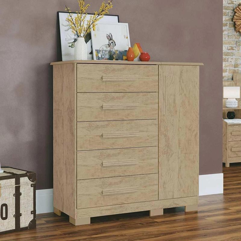 Cômoda Adele 5 Gavetas e 1 Porta Teca - FENIX - Cômoda - Magazine Luiza
