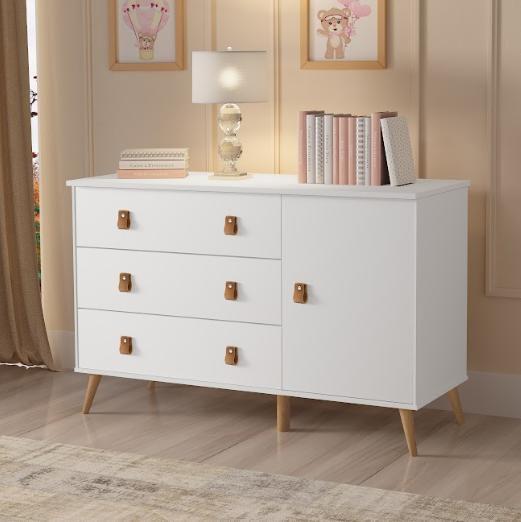 Comoda moderna com 3 Gavetas Espaçosa 1 Porta - Branca - Mc - Cômoda ...