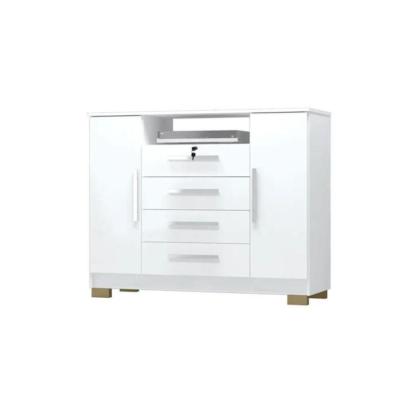 Cômoda Rack 4 Gavetas 2 portas Madrid Branco Incorplac - Saga Home Shop ...