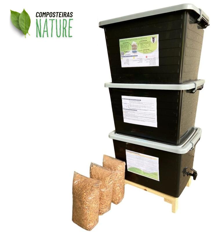 Composteira Doméstica Minhocário 90 L incluso suporte - Nature - Belo ...