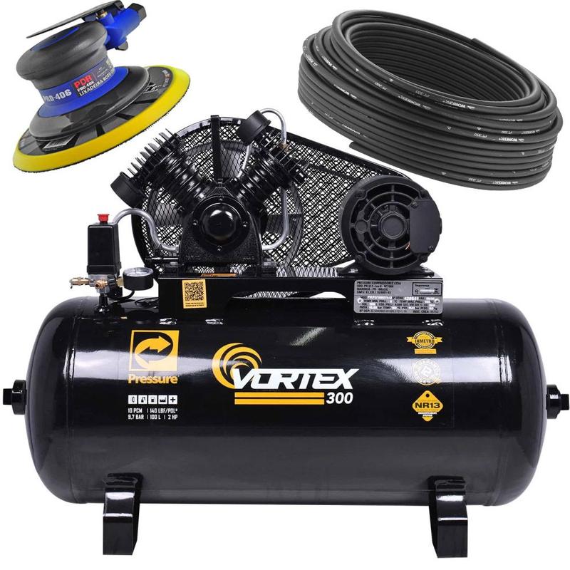 Compressor de Ar 100 Litros Bivolt 2Hp Lixadeira Orbital Base 6 ...