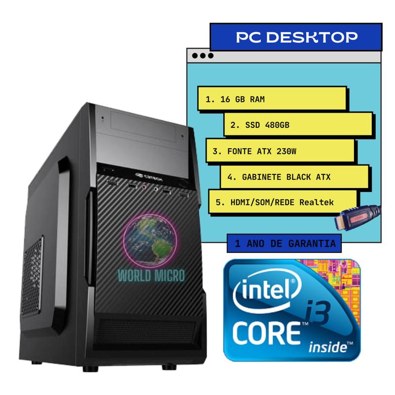 Computador Completo i3 16GB / SSD 480GB / Windows 10 Pro 64 Bits ...