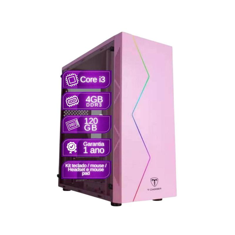 Computador CPU Rosa Intel Core i3 4, 8 ou 16GB Memória ram SSD 120GB wi ...