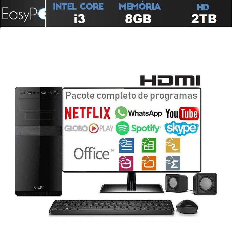 Computador Desktop Completo com Monitor LED HDMI Intel Core i3 8GB HD ...