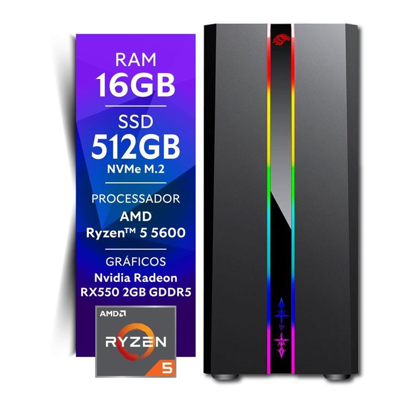 Computador Gamer AMD Ryzen 5 5600 16GB SSD 512GB RX 550 2GB CertoX ...