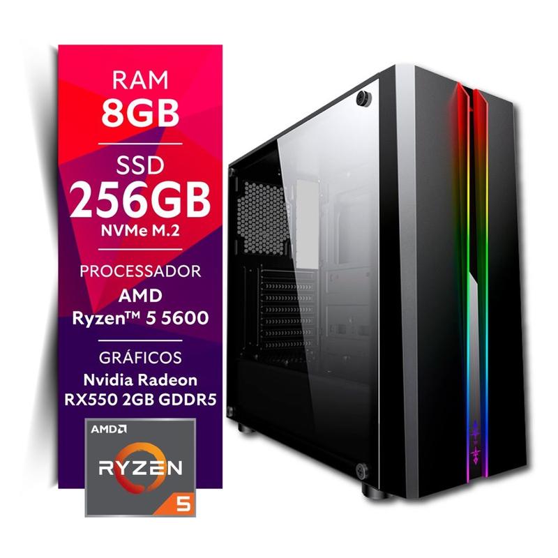 Computador Gamer AMD Ryzen 5 5600 8GB SSD 256GB RX 550 2GB CertoX ...