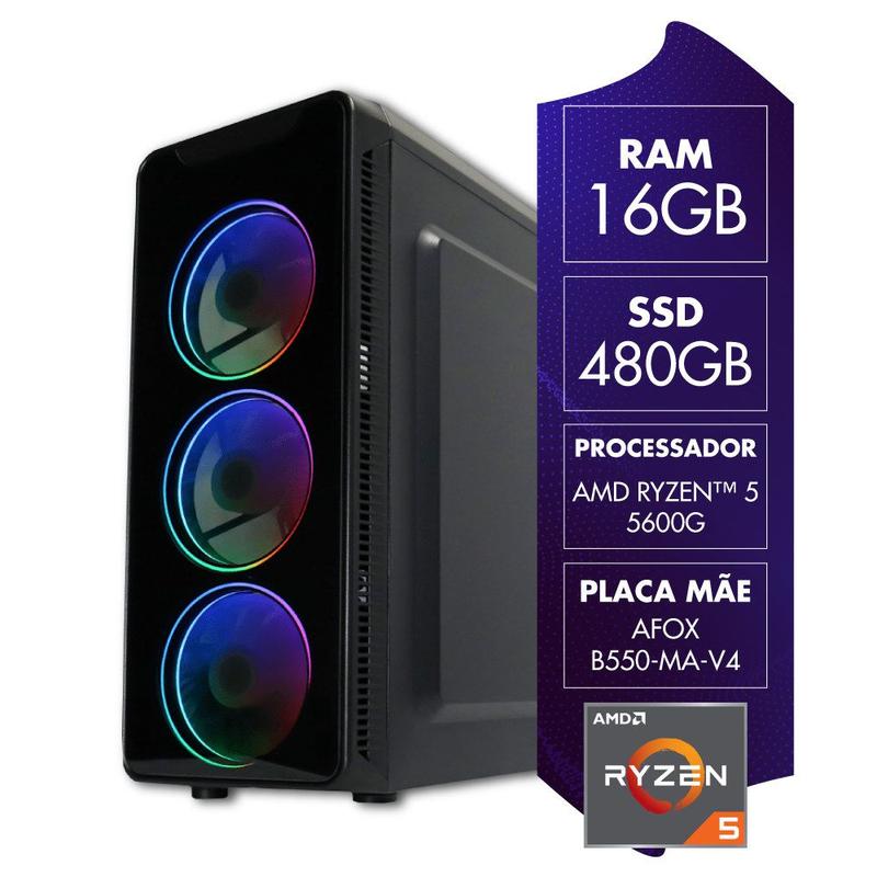 Computador Gamer AMD Ryzen 5 5600G 16GB SSD 480GB Radeon Vega 7 CertoX ...