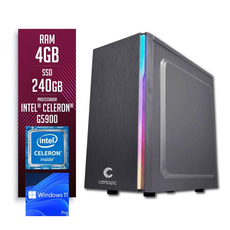 Computador Intel Dual Core G5900 3.4Ghz 4GB SSD 240GB Windows 11 PRO ...