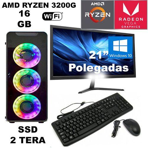 Computador modern amd ryzen 3 3200g 16gb ddr4 ssd 2tb led 21" windows ...