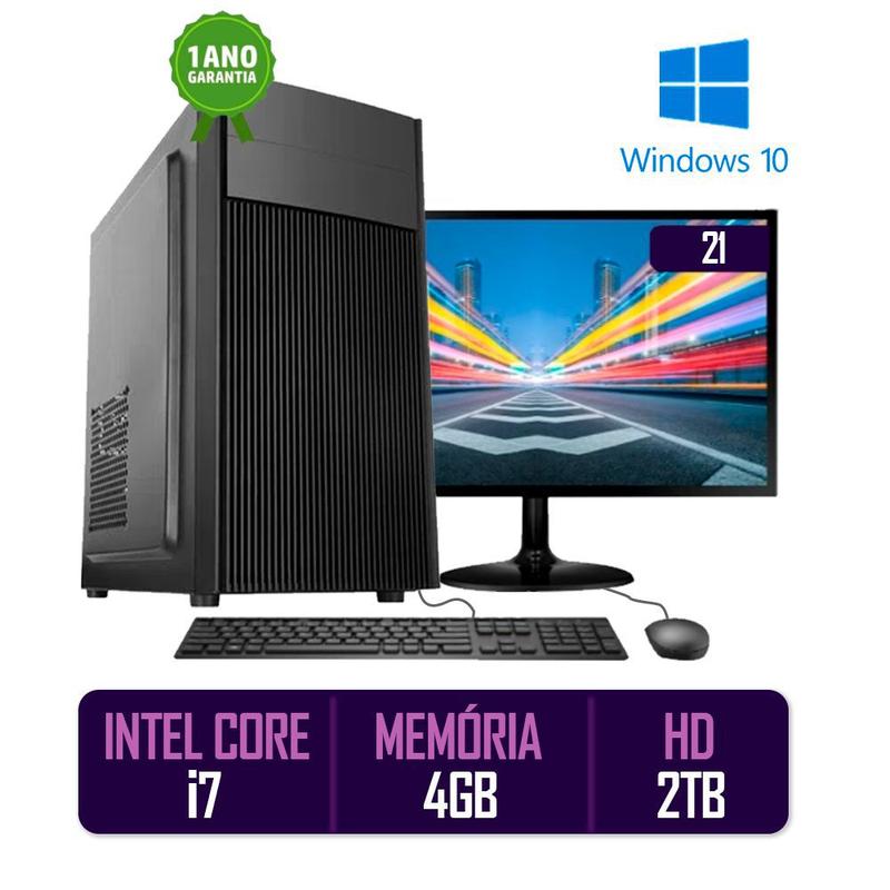 Computador Pc Cpu Completo Intel Core I7 4gb 2tb Dvd Kit Monitor 21 Led ...