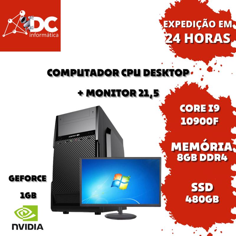 Computador pc cpu intel core i9 10900f -8gb memória ddr4-ssd 480gb ...