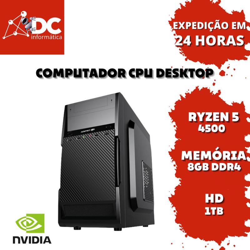 Computador pc cpu ryzen 5 4500 - 8gb memória ddr4 - hd 1tb - dc ...