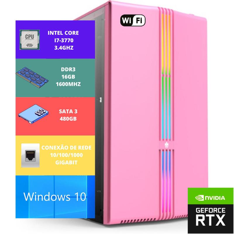 Computador Rosa Gamer I7 3.4GHZ 16GB SSD 480GB Fonte RTX3050 8GB ...