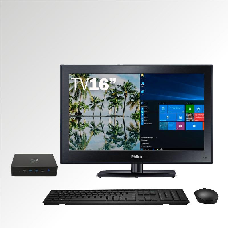 Computador TVPC com TV LED 16" Philco PH16D10D HD Intel Quad Core 4GB Windows 10 1TB +32GB ...