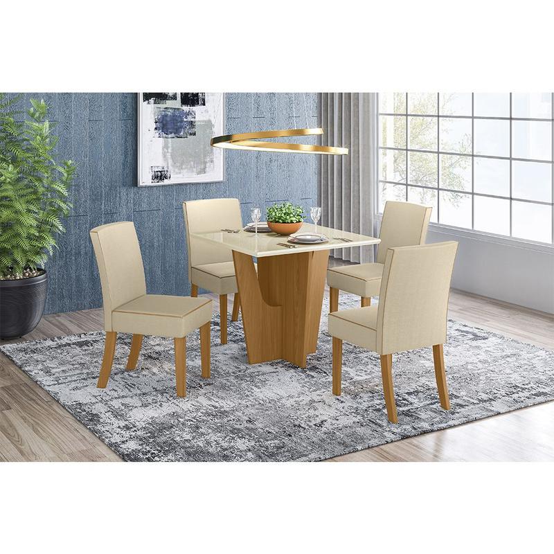 Conj. Sala de Jantar Mesa Verona Quadrada Tampo MDF Chanfrado + 4 Cadeiras Suede Linho - Mercado ...