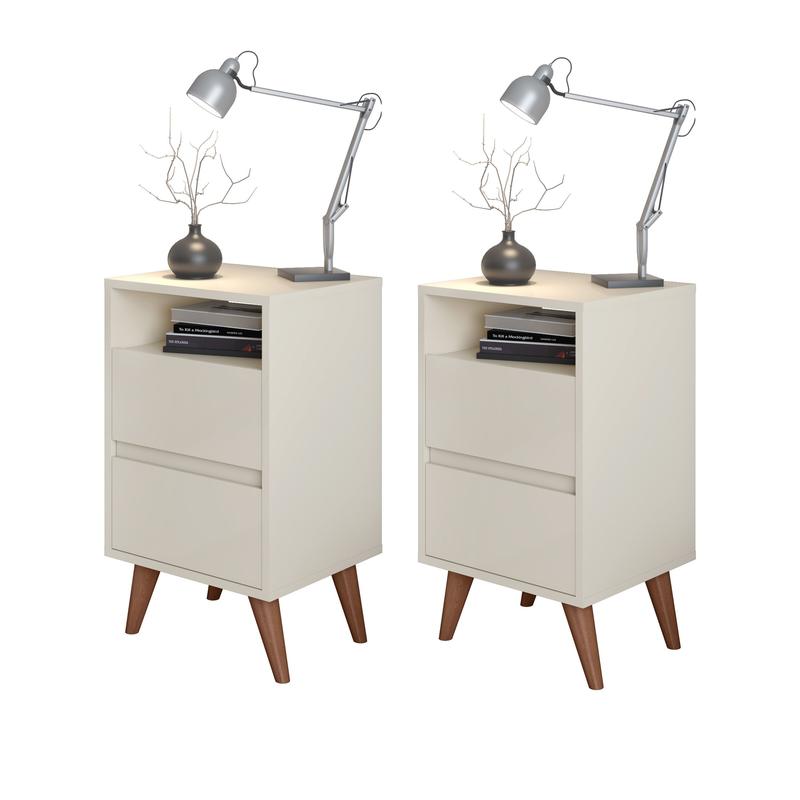 Conjunto 2 Mesas de Cabeceira Like pés em madeira com 2 gavetas e nicho ...