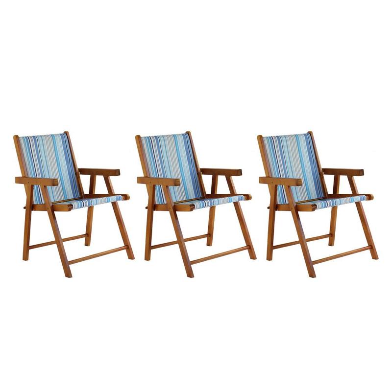 Conjunto 3 Cadeiras Praia Dobrável em Madeira Envernizada Mel com ...