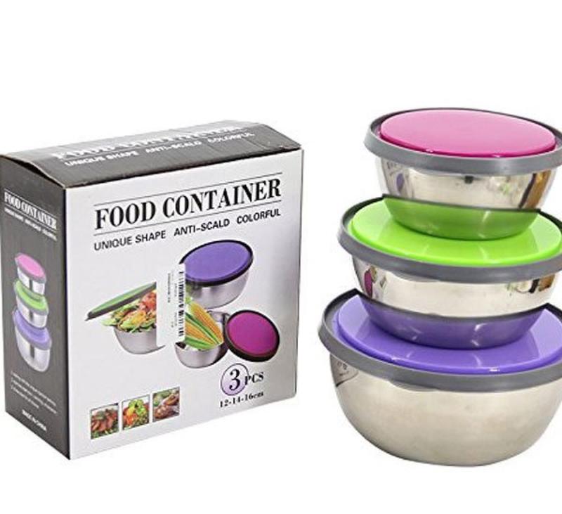 Conjunto 3 Potes De Inox Com Tampa Colorida - Food Container - Pote ...