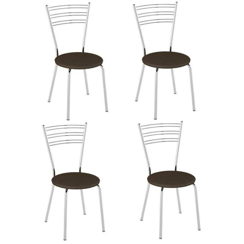 Conjunto 4 Cadeiras Assento Estofado PC05 Pozza Cromado/Cacau - Cadeira ...