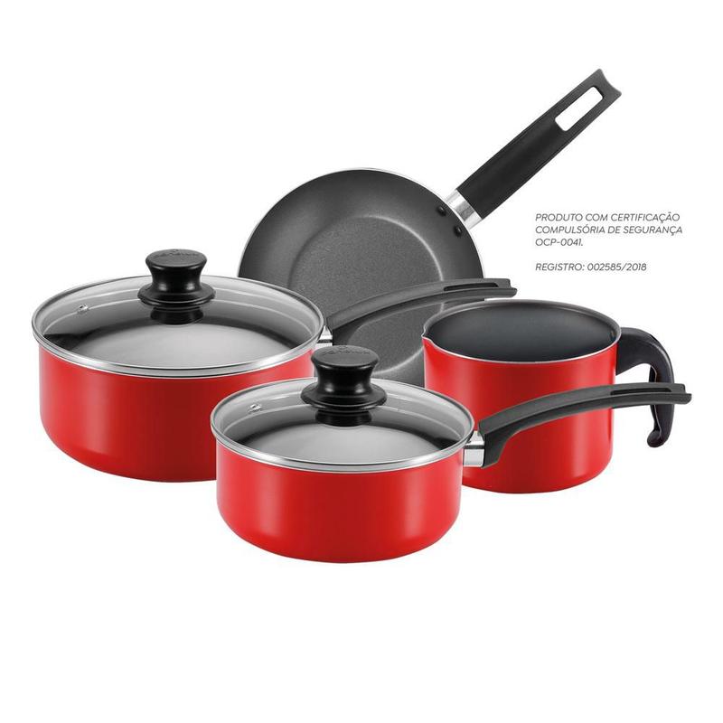 Conjunto 4 Panelas Antiaderente Panelux Magnific Vermelha - Jogo de ...