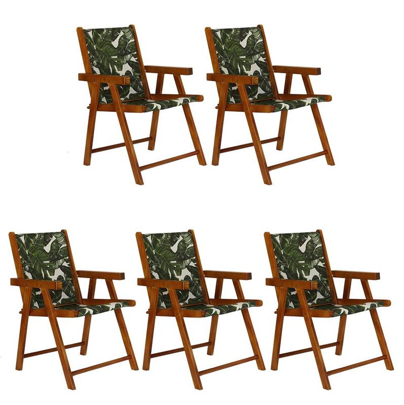 Conjunto 5 Cadeiras Praia Dobrável em Madeira Envernizada Mel com ...
