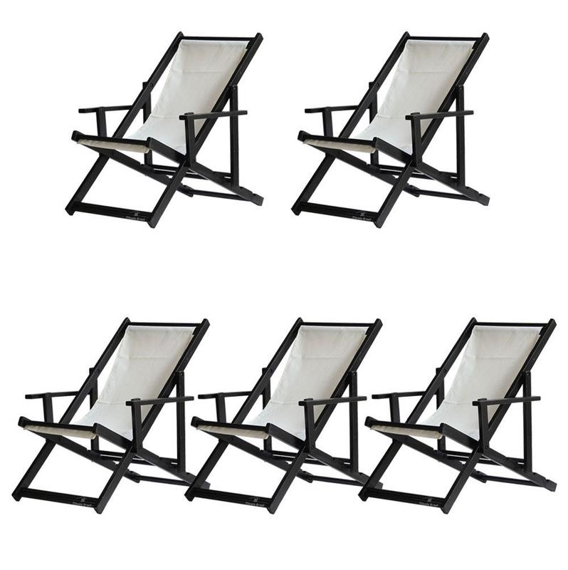 Conjunto 5 Espreguiçadeiras Preguiçosa Dobrável Envernizada Black em ...