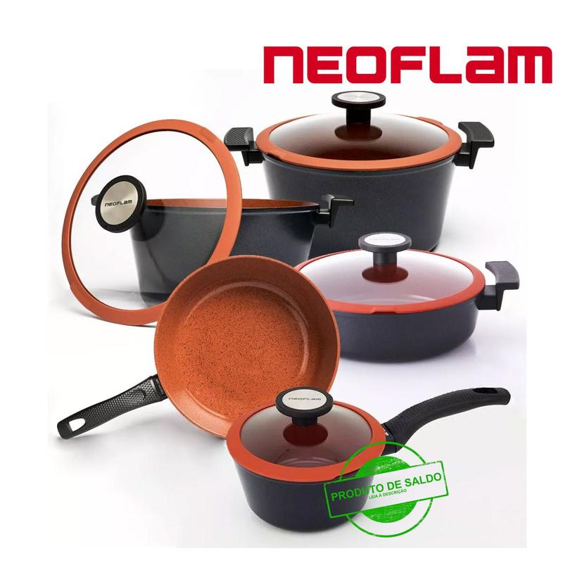 Conjunto 5 Panelas Revestidas Indução Neoflam De Chef Preta - Jogo de ...