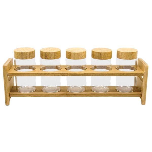 Conjunto 5 Porta Condimentos em Vidro com Suporte em Bambu - Wolff ...