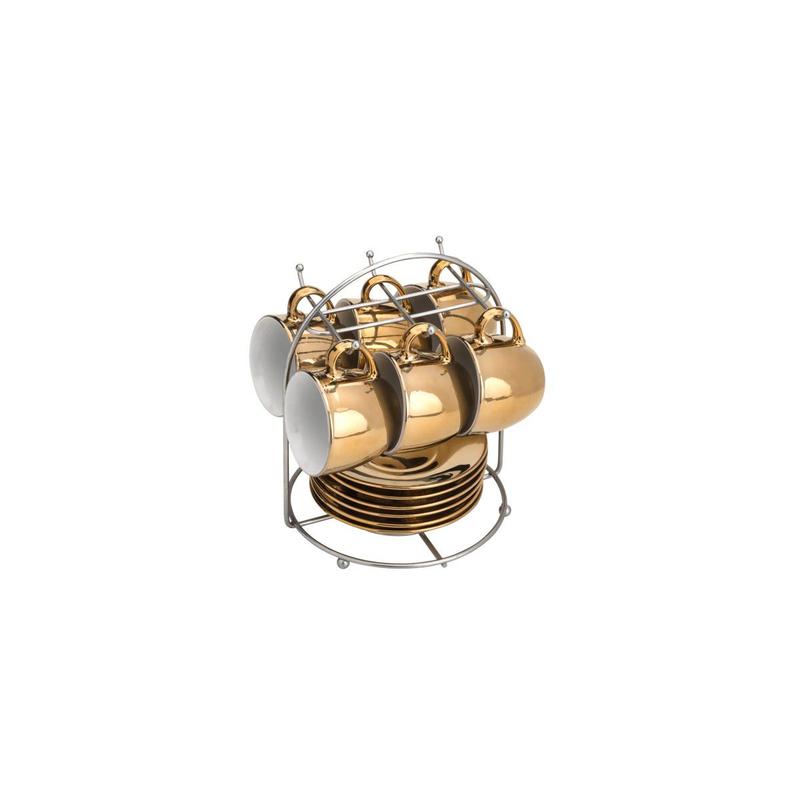 Conjunto 6 Xícaras P/Café C/Píres de Porcelana Luminus Dourada C ...