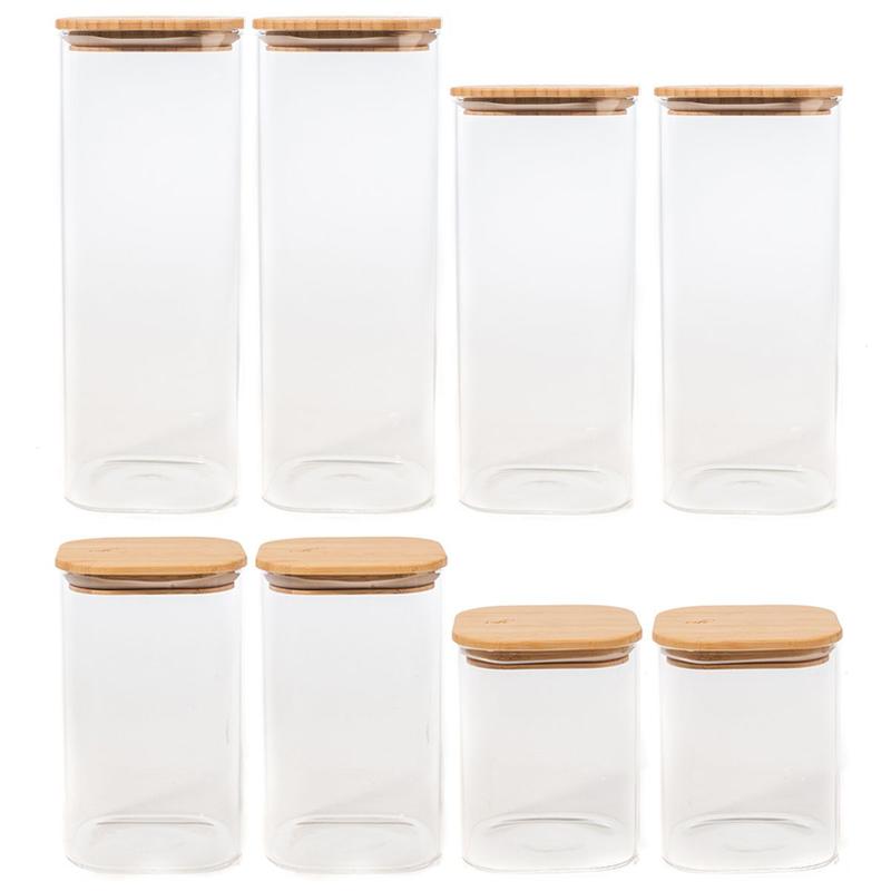 Conjunto 8 Potes Herméticos De Vidro Com Tampas Em Bambu Porta ...