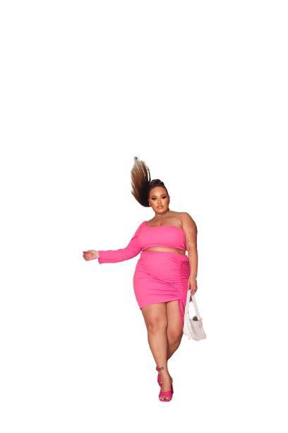 Conjunto Barbie Rosa Cropped e Saia Regulável Plus Size - RayPlus - Conjunto de Roupa Feminina ...