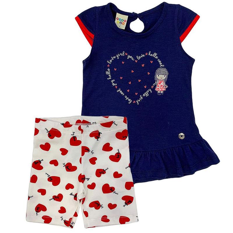 Conjunto Bata Coração e Bermuda Cotton - Have Fun 2 Marinho - Conjunto ...