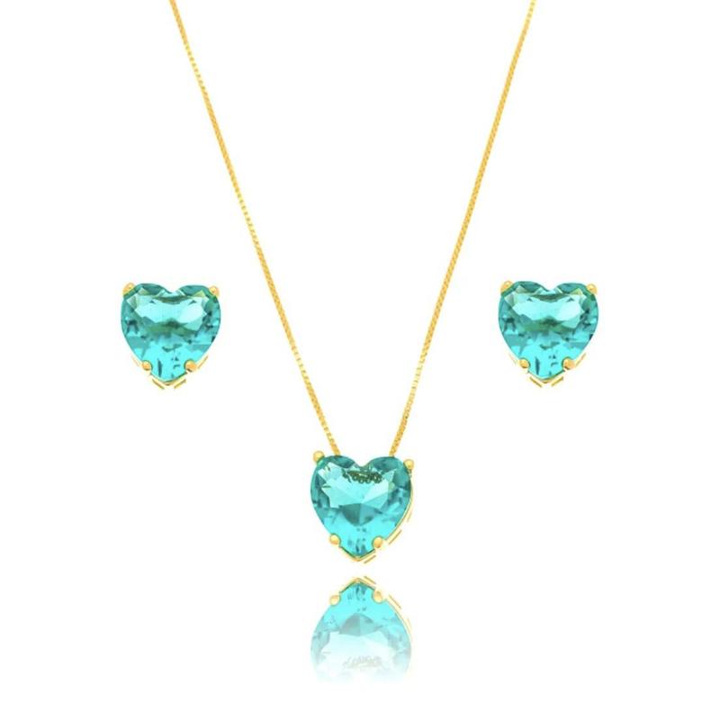 Conjunto Brinco e Colar Veneziana com Pedra de Coração - Anghel Jóias ...