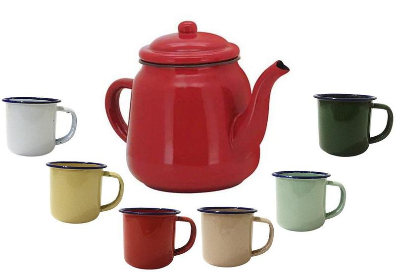 Conjunto Bule Esmaltado Vermelho 1,7 Litros e 6 Mini Canecas Color 90ml ...