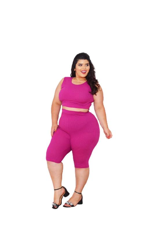 Conjunto Canelado Tamanho Grande Plus Size Gringa 2 peças Bermuda e Top ...
