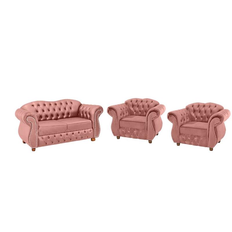 Conjunto Chesterfield Merlo Namoradeira c/ 2 Poltronas - Suede Rosa ...