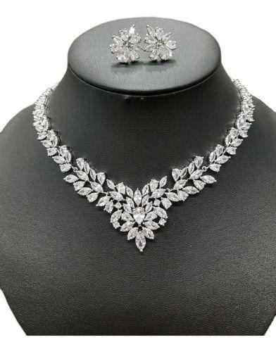 Conjunto Colar E Brinco Noiva Zircônia Prata Festa Debutante ...