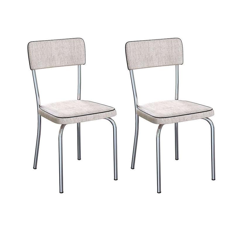 Conjunto com 2 Cadeiras de Cozinha Marshal Palha e Cromado - Brigatto - Cadeira Fixa ...