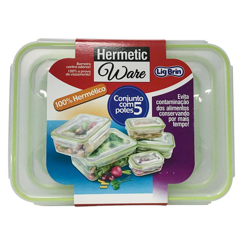 Conjunto com 5 Potes Herméticos Retangulares em Polipropileno ...