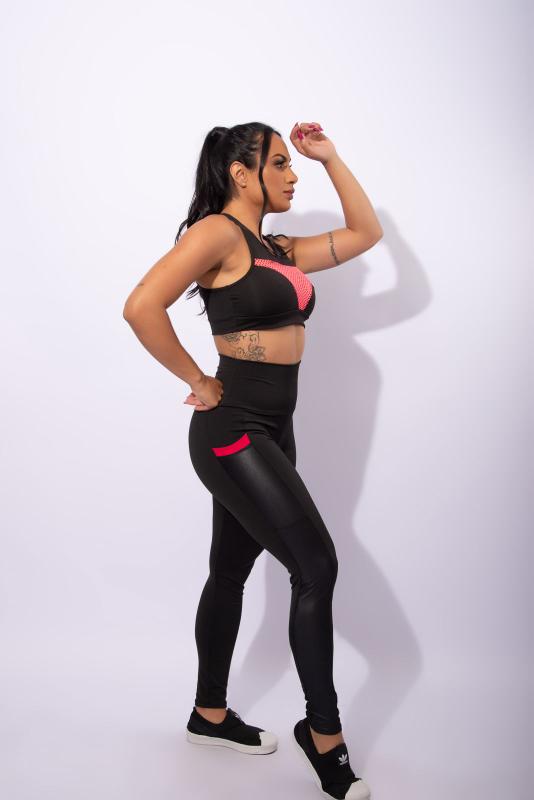 Conjunto Com Bolso Newstyle Fitness Academia Feminina Com Tela No Top E