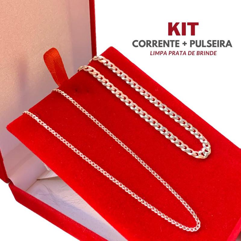Conjunto Corrente De Prata 70cm + Pulseira Fina 5mm Legítima - Alzza Pratas - Kits / Conjuntos ...