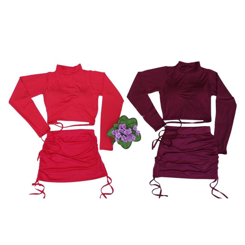 Conjunto Cropped Com Bojo Manga Longa Gola Alta + Saia - Gringas Model ...